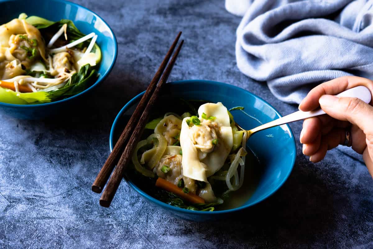 Quick and Easy Wonton Soup with Vegetables - Busy But Cooking