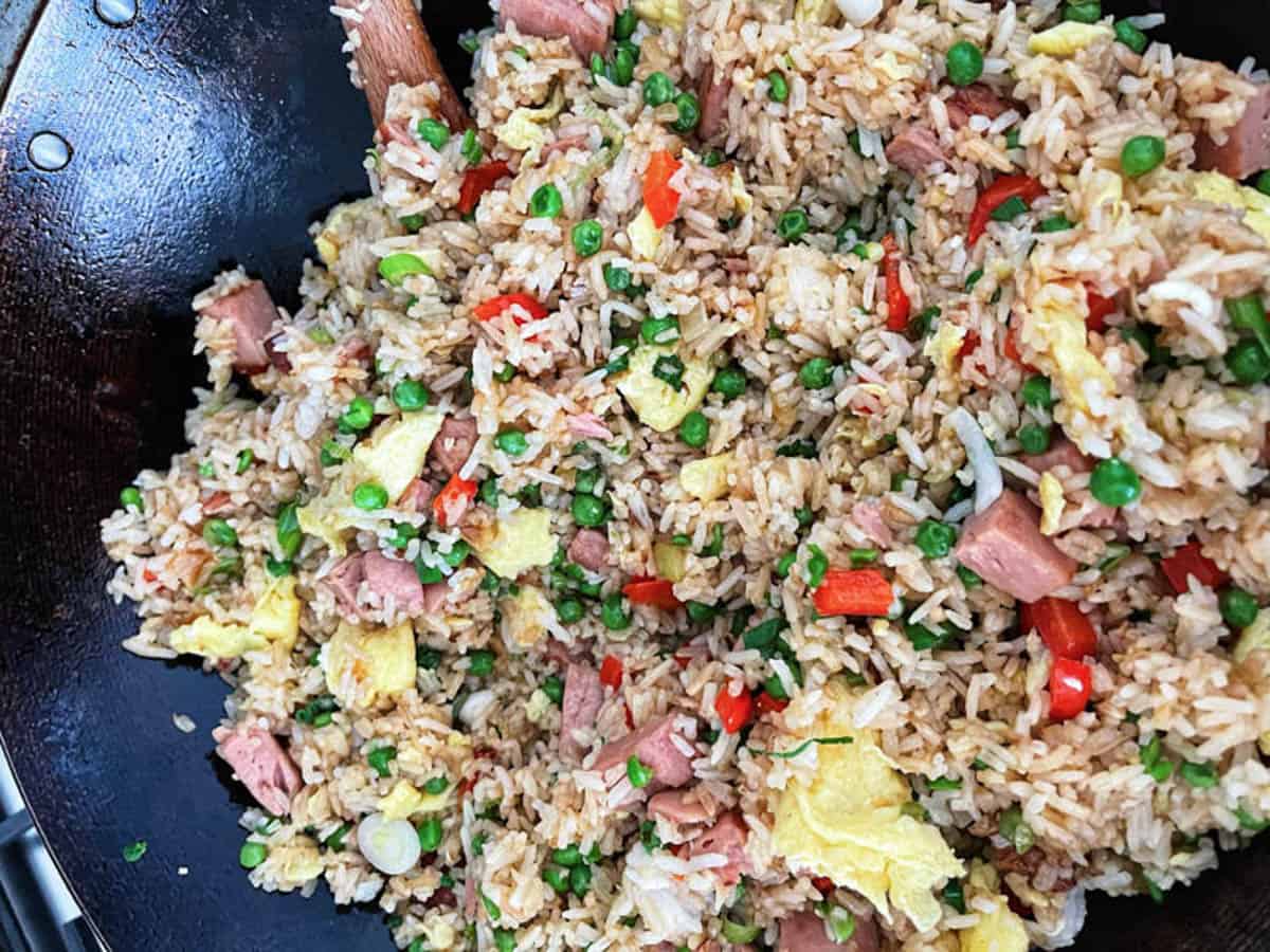 Chinese Style Spam Fried Rice (with a Wok) - Busy But Cooking